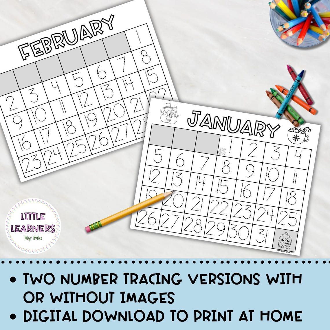 2025 Number Tracing Calendar Printable | Preschool Learning Calendar ...