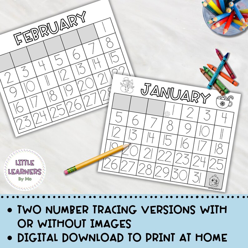 2025 Number Tracing Calendar Printable | Preschool Learning Calendar ...