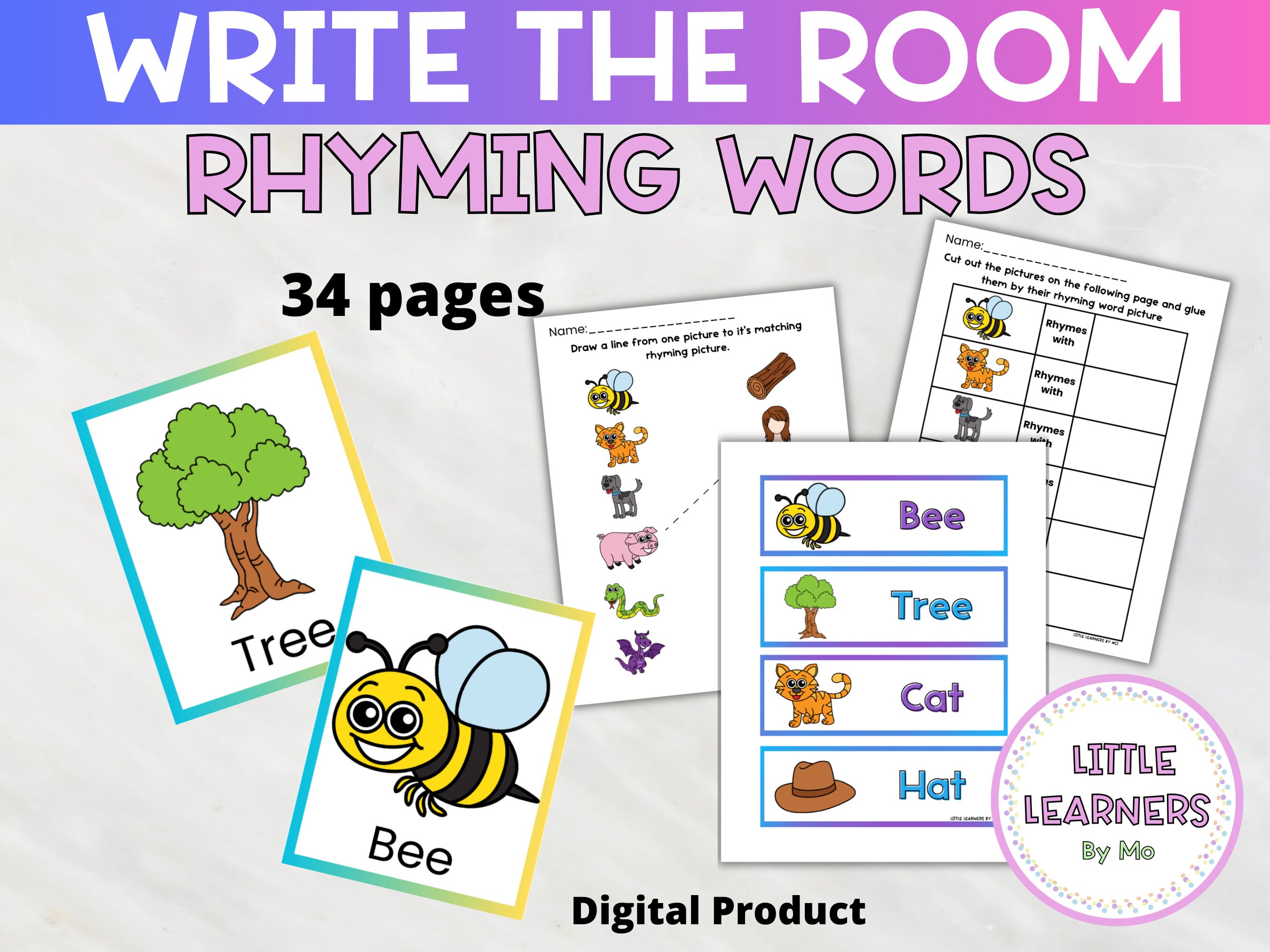 Rhyming Words Write the Room, Write the Room Game, Write the Room ...