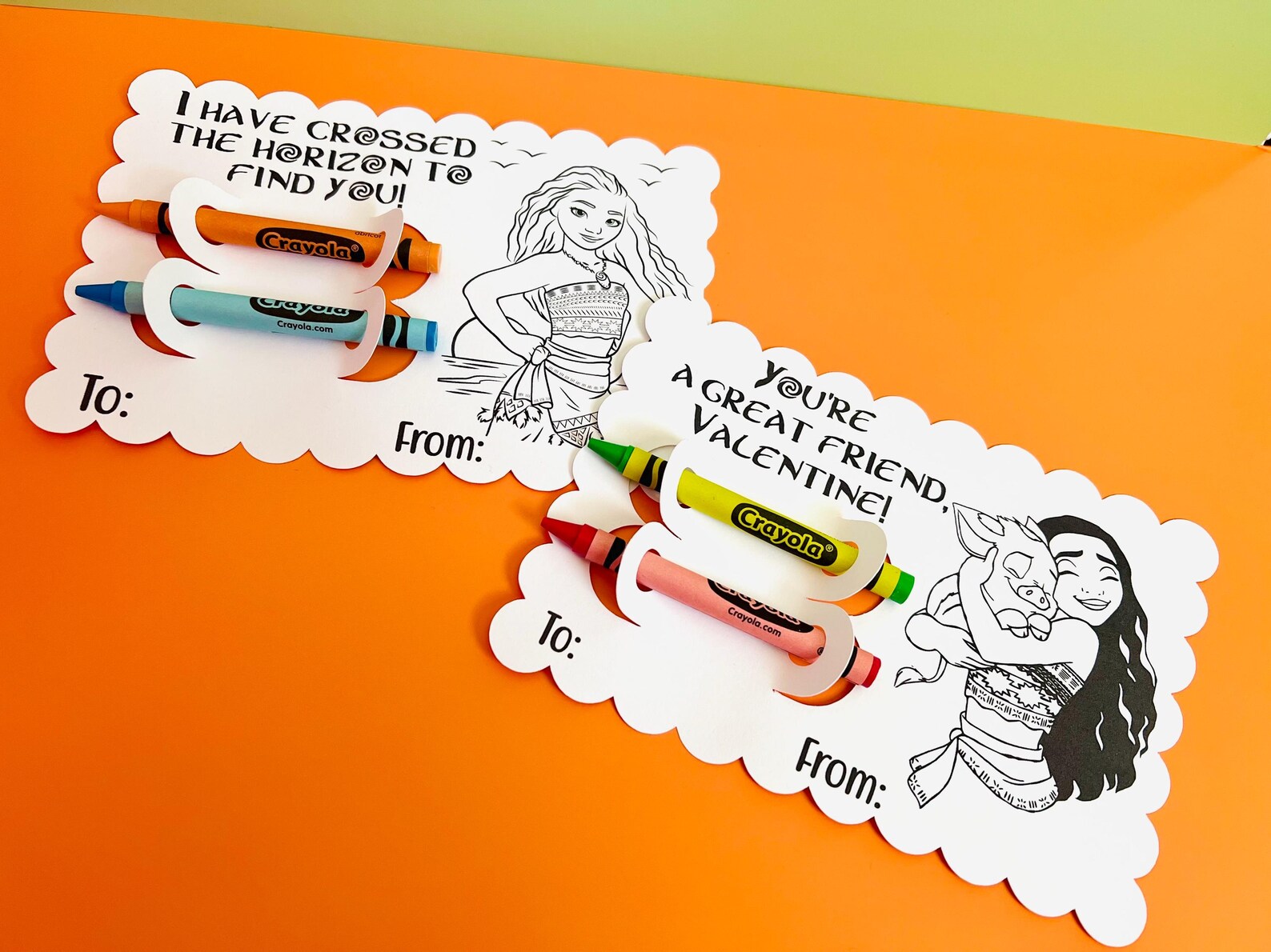Moana Valentine Color Card With Crayons: Party Favors - Etsy