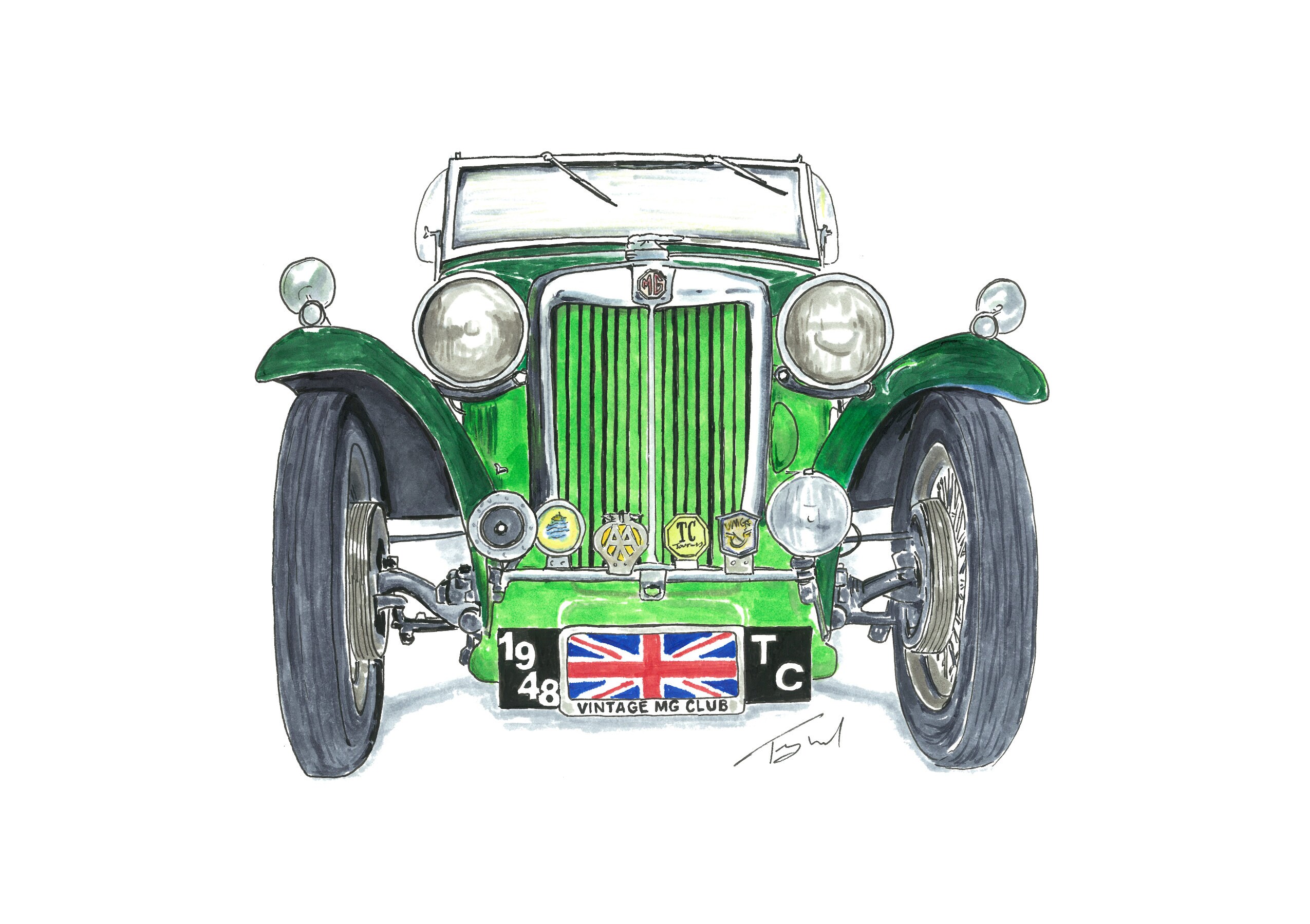 1948 MG TC Front View - Digital Print - Etsy UK