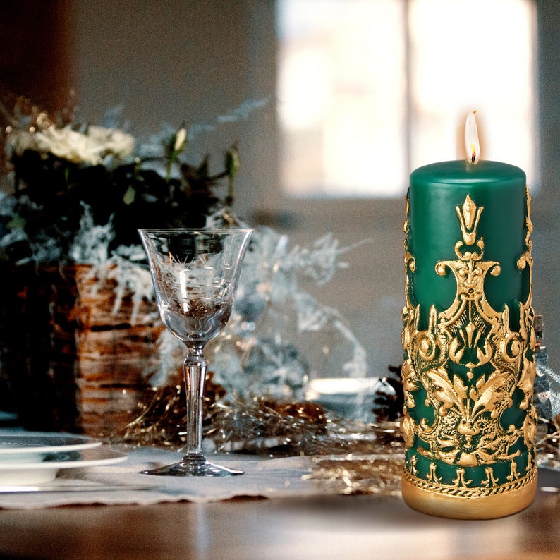 EMERALD GREEN With GOLD Dust Pillar Candle - Etsy