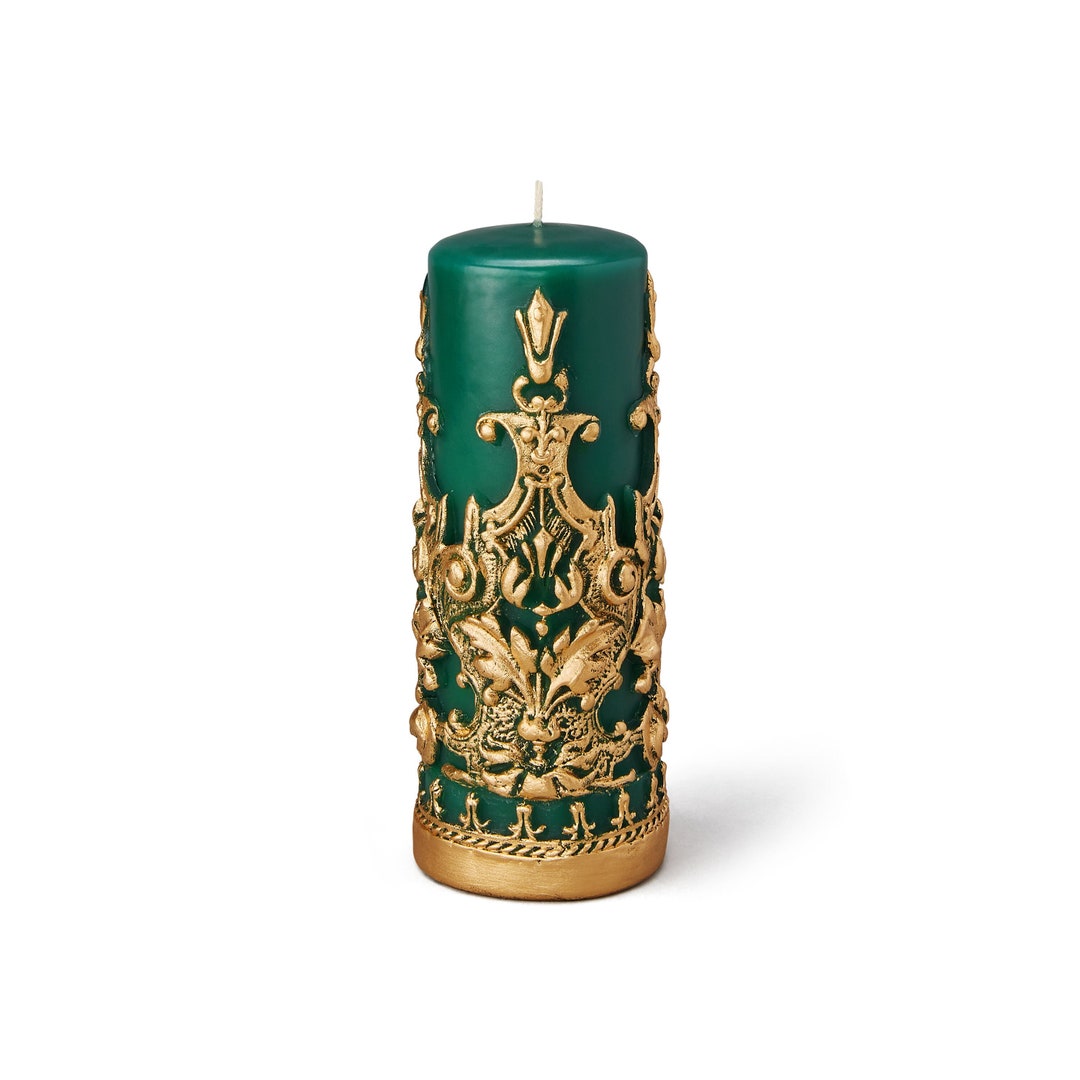 EMERALD GREEN With GOLD Dust Pillar Candle - Etsy