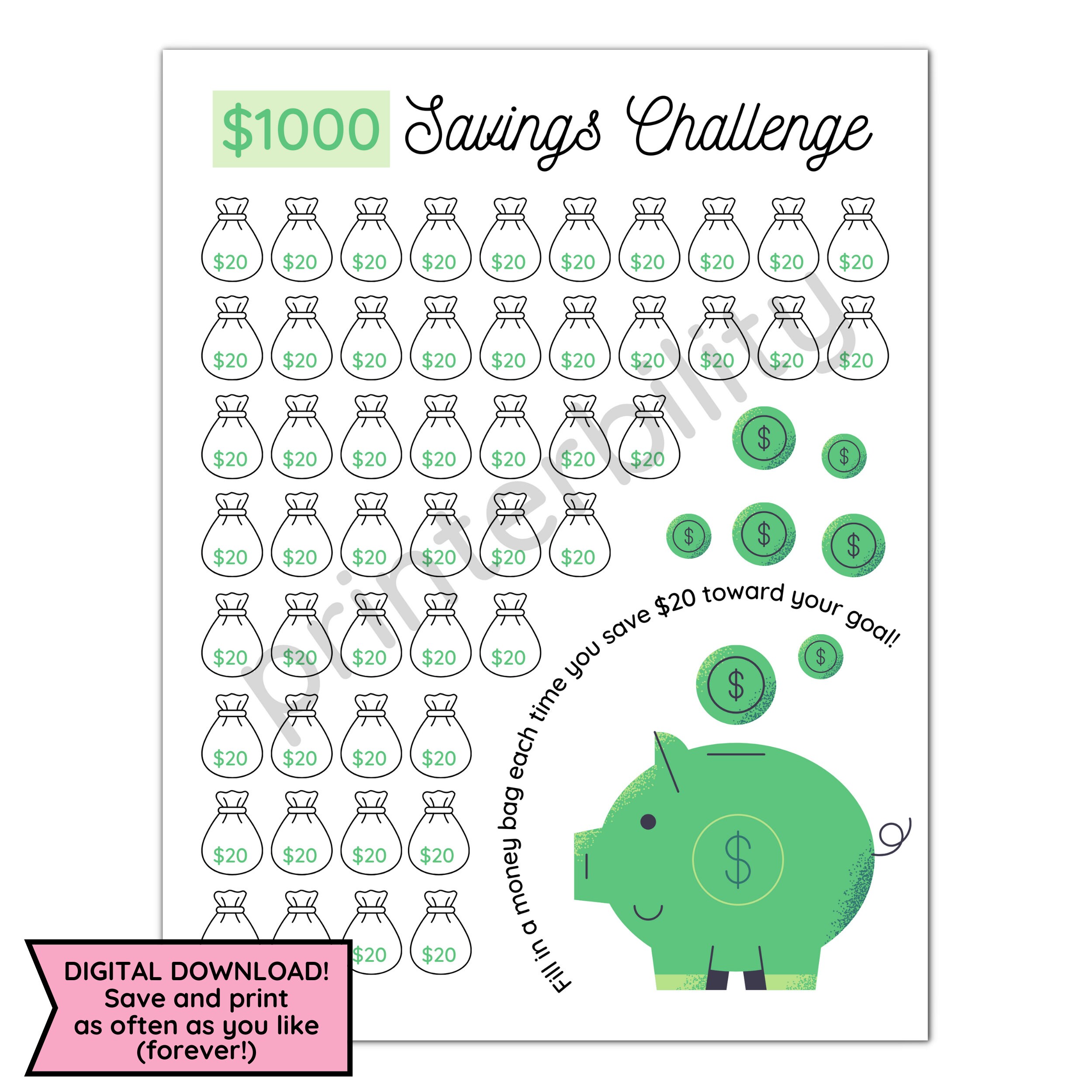 Printable 1000 Dollar Savings Challenge - Etsy Canada