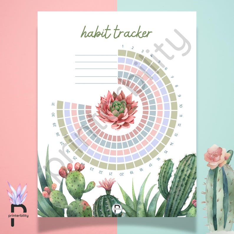 Printable Habit Tracker - Pretty Succulent Design! - Etsy