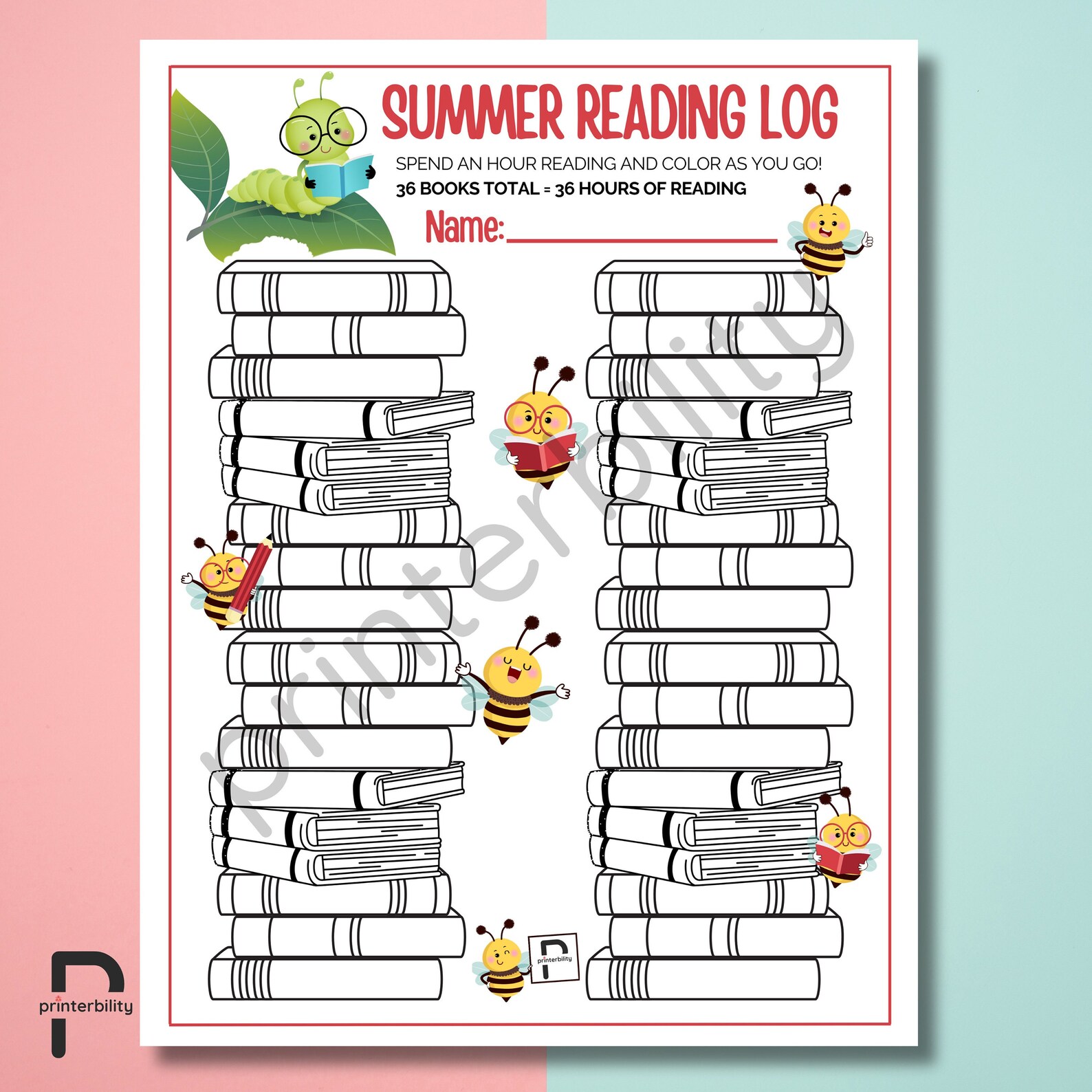 Printable Kids Summer Reading Log - Instant Download to Track 36 Hours ...