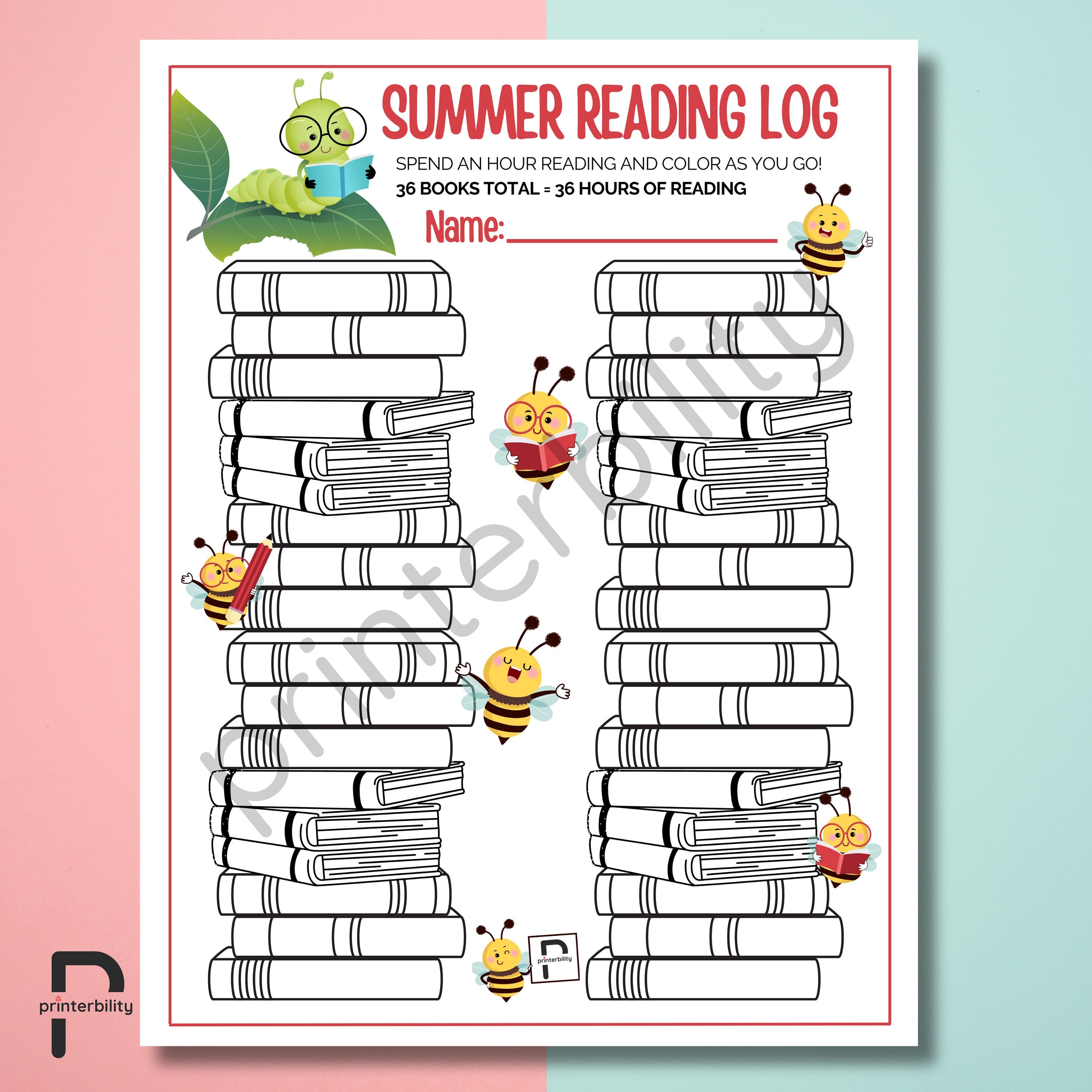Printable Kids Summer Reading Log - Instant Download to Track 36 Hours ...