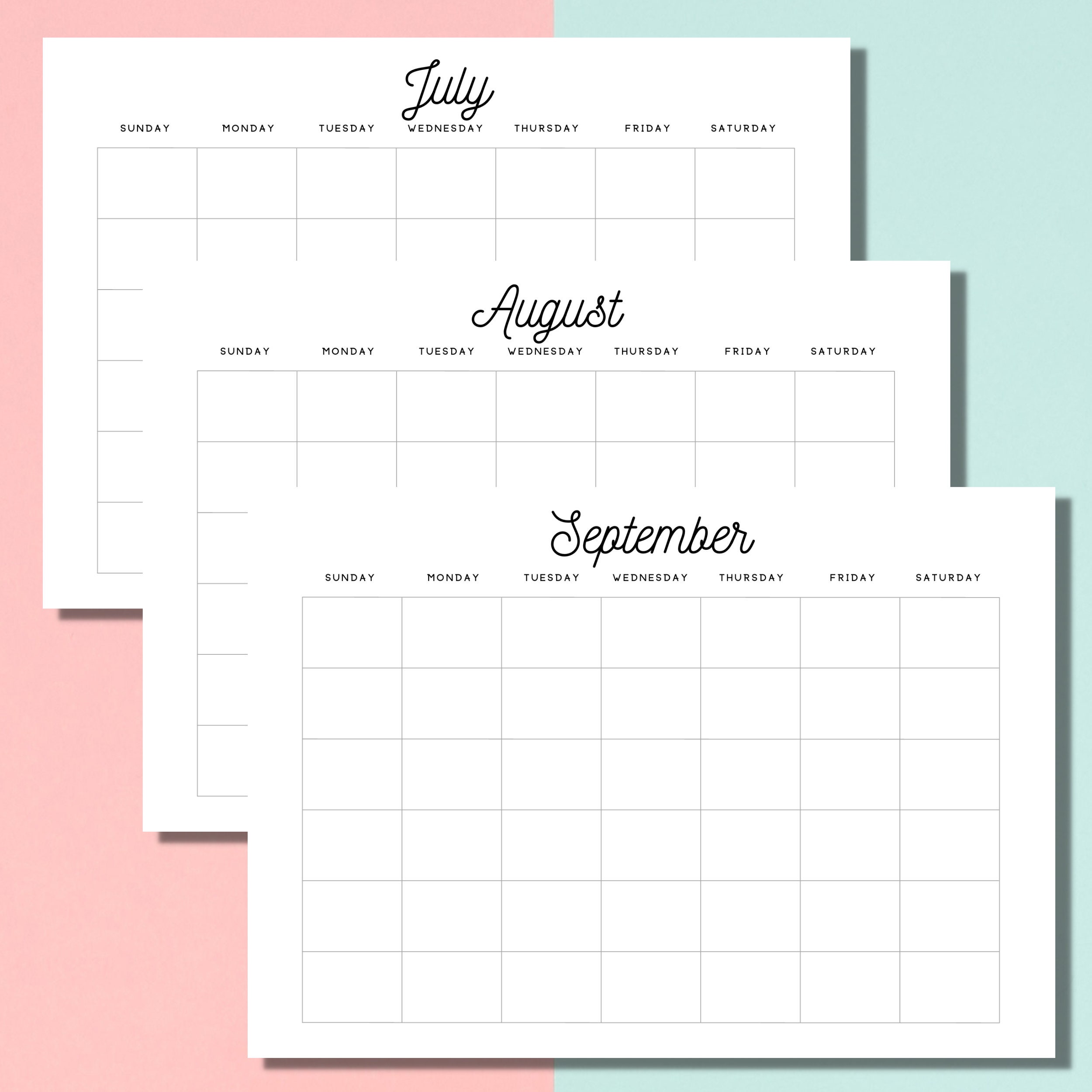 12 Month Printable Blank Calendars - Pretty Font - Etsy