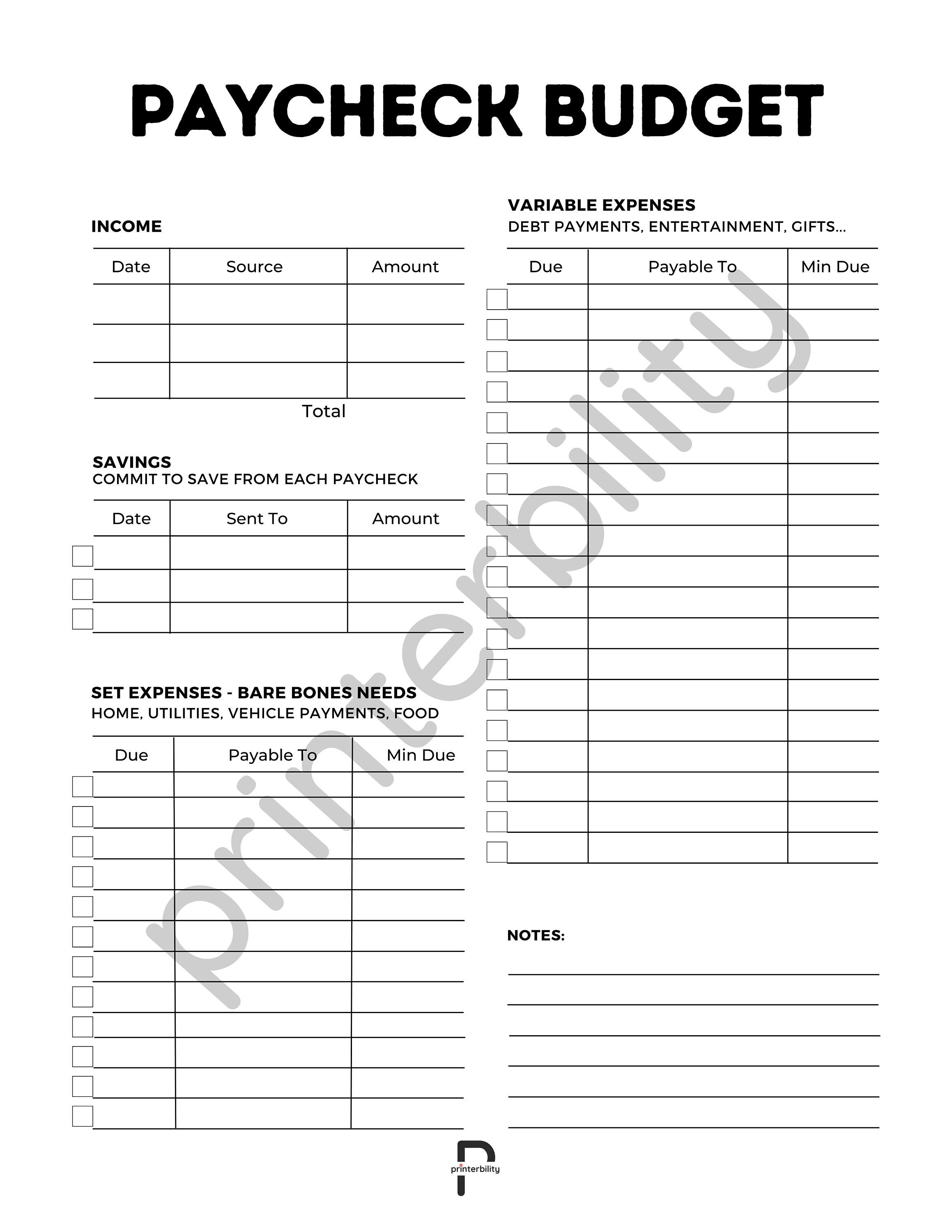 Printable Easy Paycheck Budget - Instant Download! - Etsy