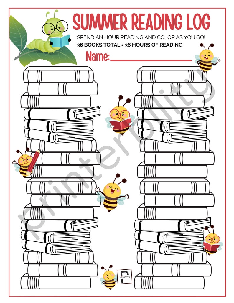 Printable Kids Summer Reading Log - Instant Download to Track 36 Hours ...