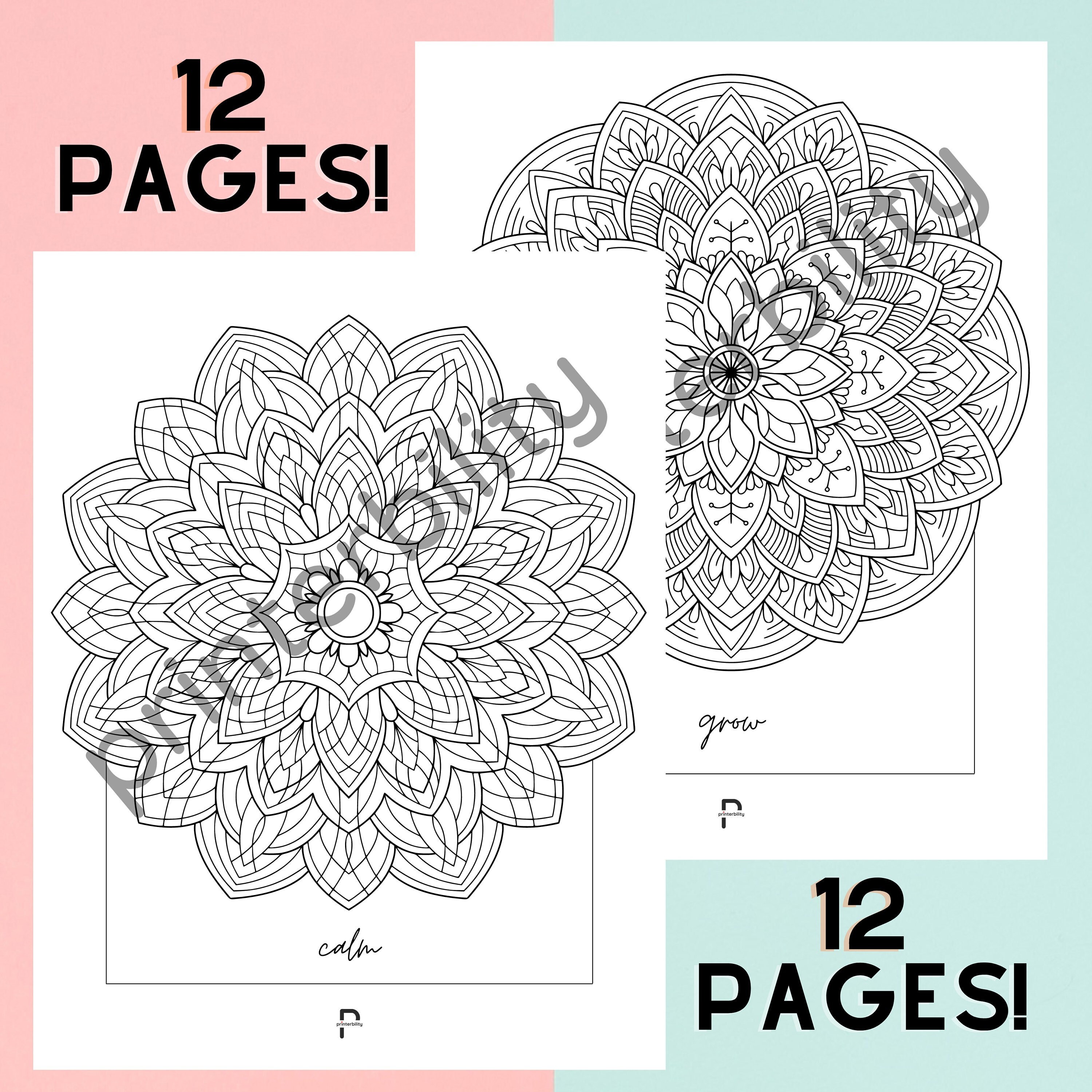 Printable Floral Mandala Adult Coloring Pages 12 Sheets - Etsy