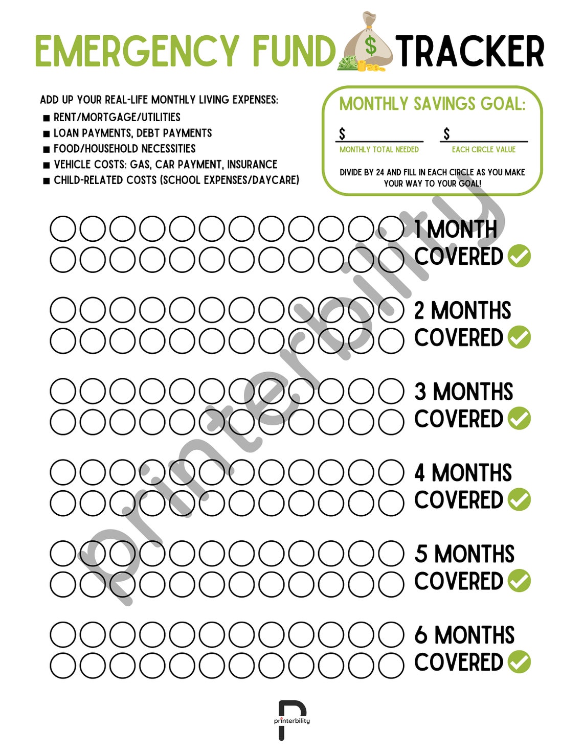 Emergency Fund Tracker Save for up to 6 Months of Expenses - Etsy