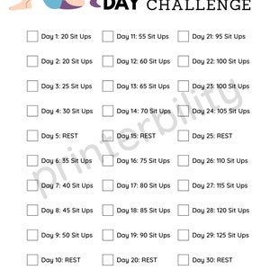 30 Day Printable Fitness Challenge - Sit Ups, Planks & Push Ups! - Etsy
