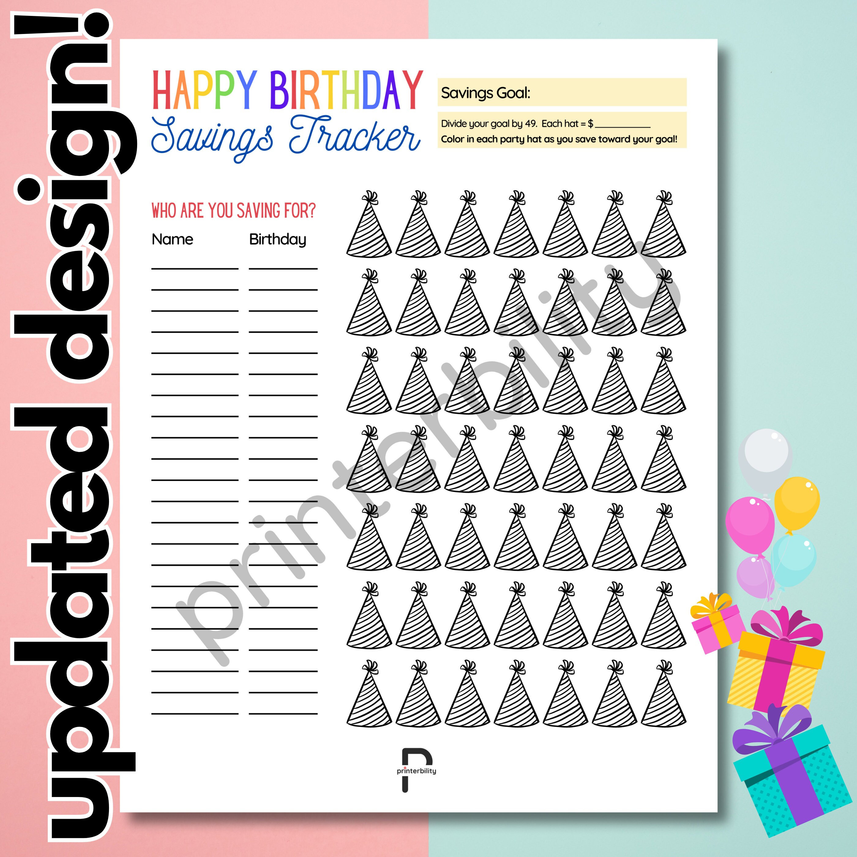 Printable Birthday Savings Tracker - Instant Download! - Etsy
