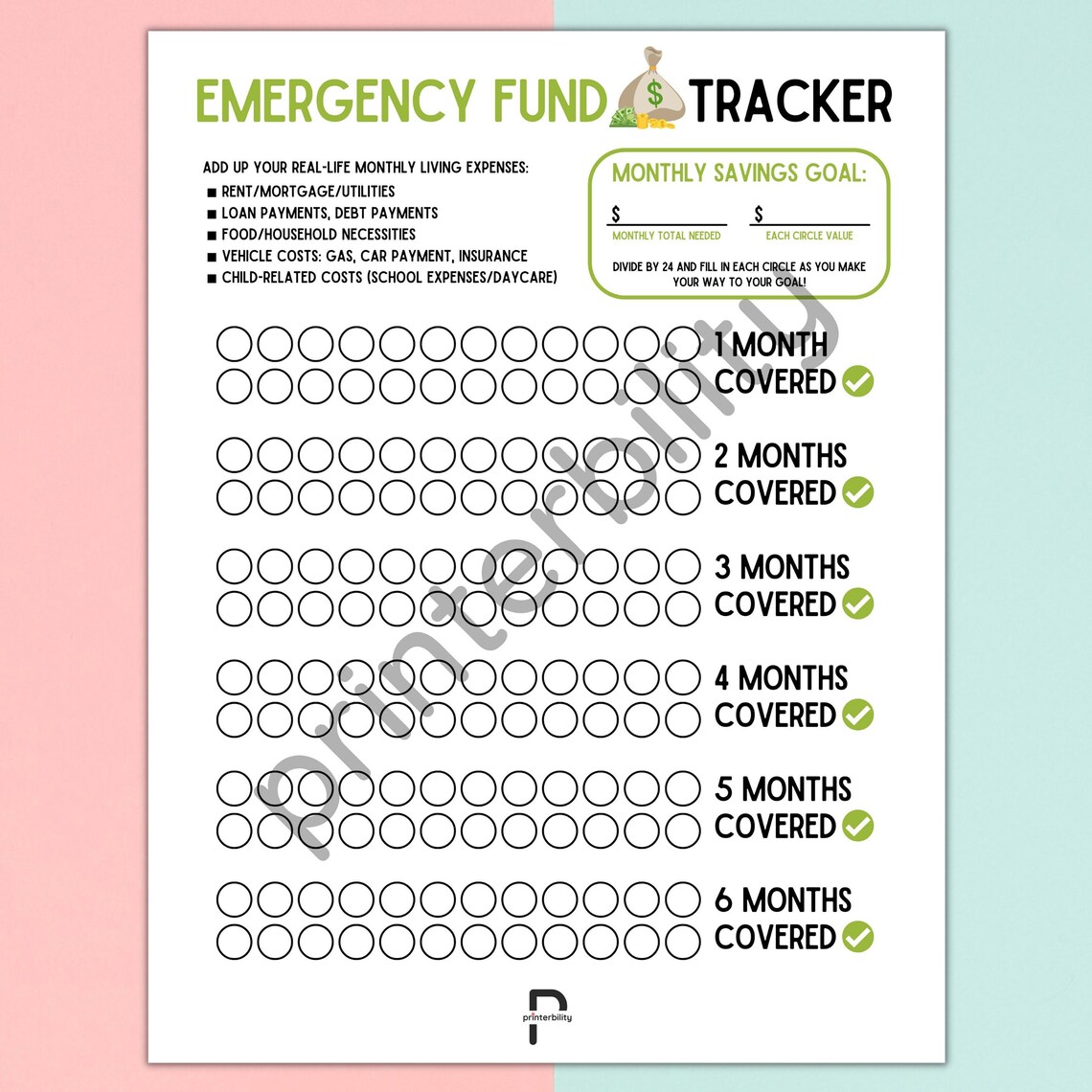 Emergency Fund Tracker - Save for up to 6 Months of Expenses! - Etsy
