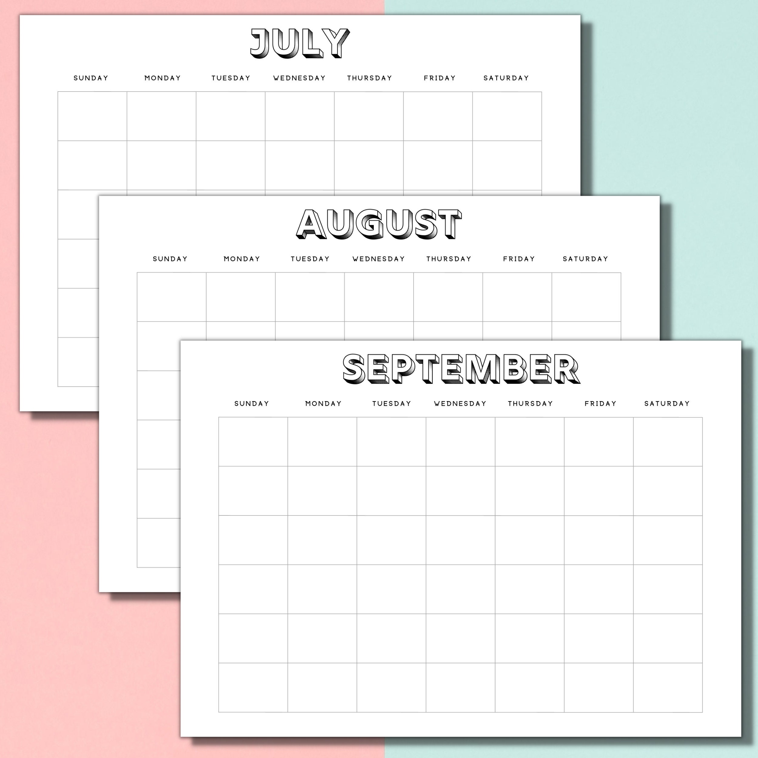 12 Month Printable Blank Calendars - Block Font Undated! - Etsy