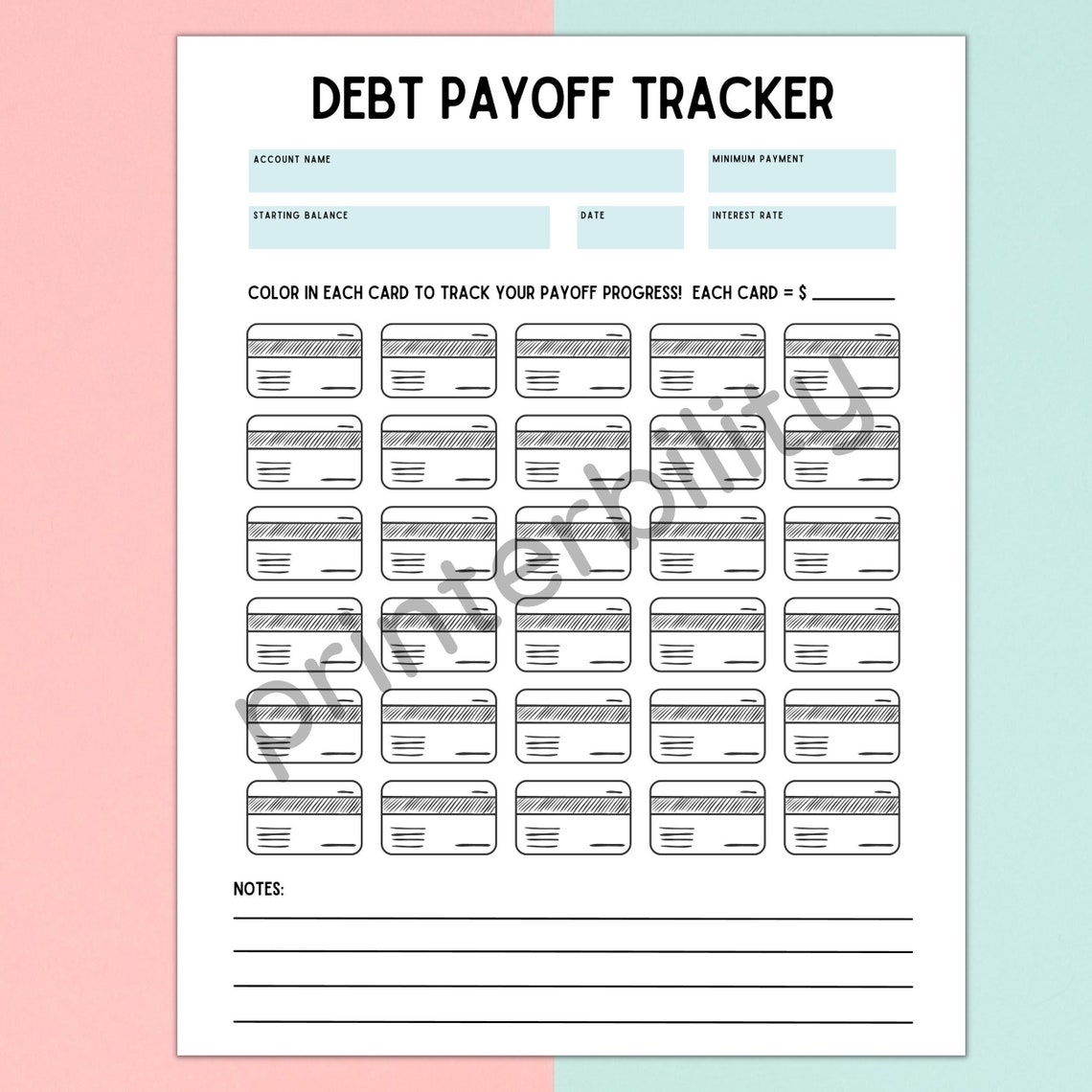 Printable Debt Payoff Tracker - Credit Card Design - Instant Download ...