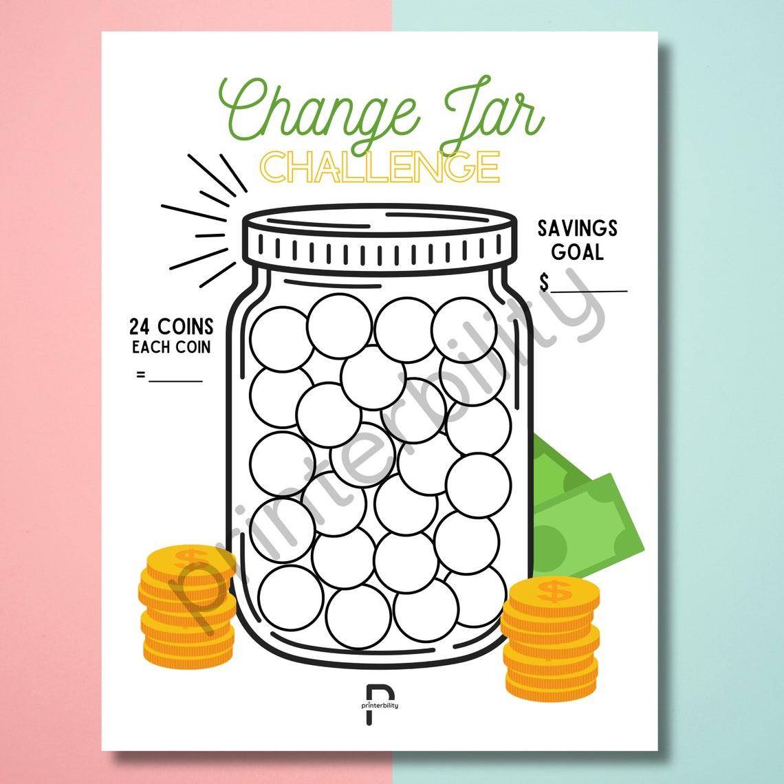 Printable Change Jar Savings Challenge Instant Download Save Any Amount ...