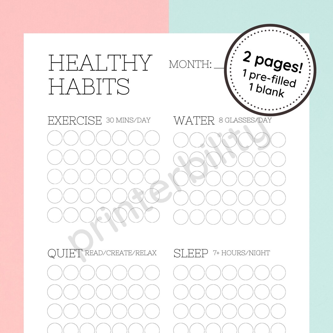 Healthy Habits Printable Self Care Tracker - 2 Pages! - Etsy