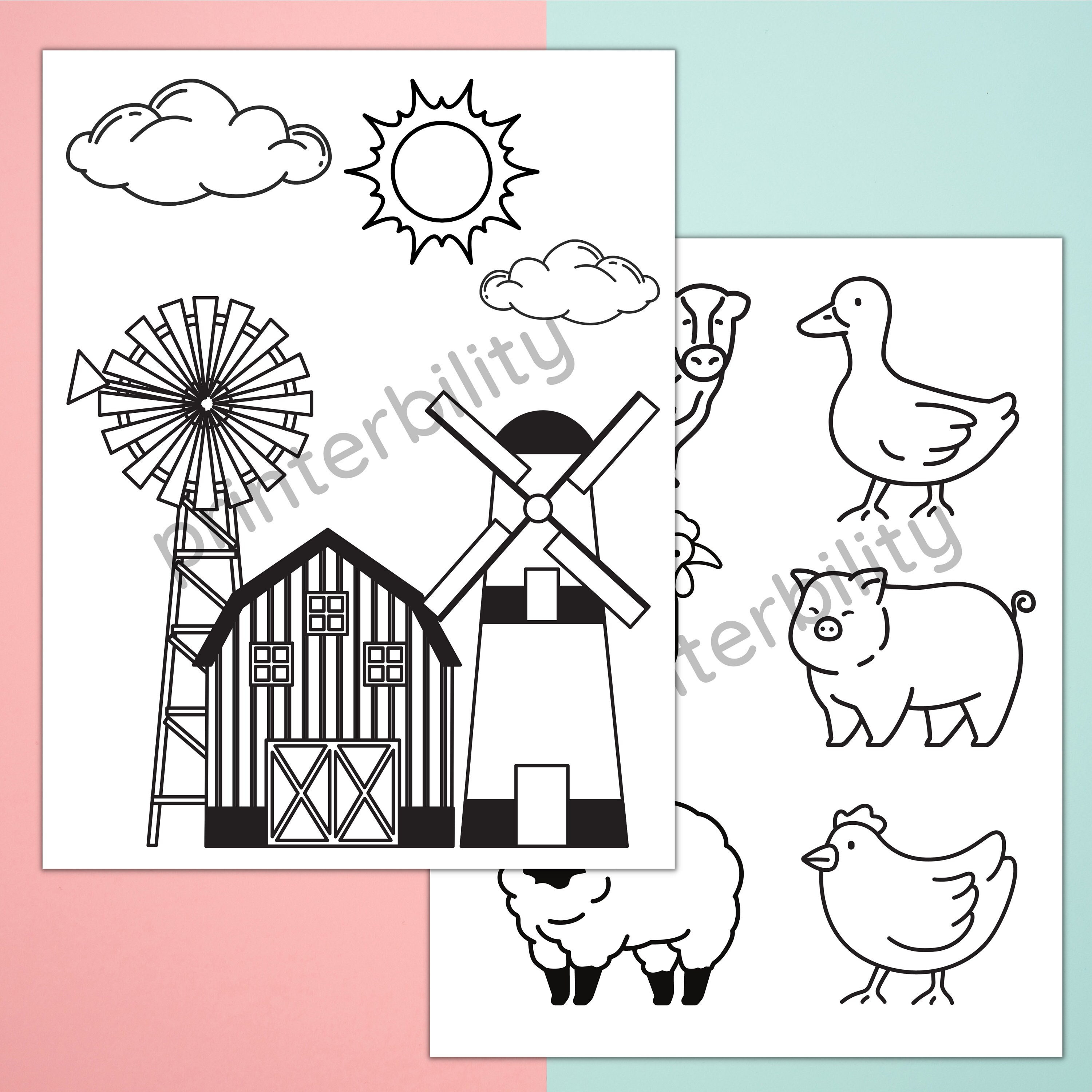 Printable Kids Coloring Pack on the Farm Kids Coloring Pages Instant ...