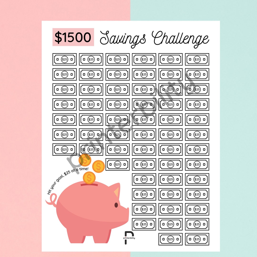 Printable 1500 Dollar Savings Challenge - Savings Tracker - Instant ...