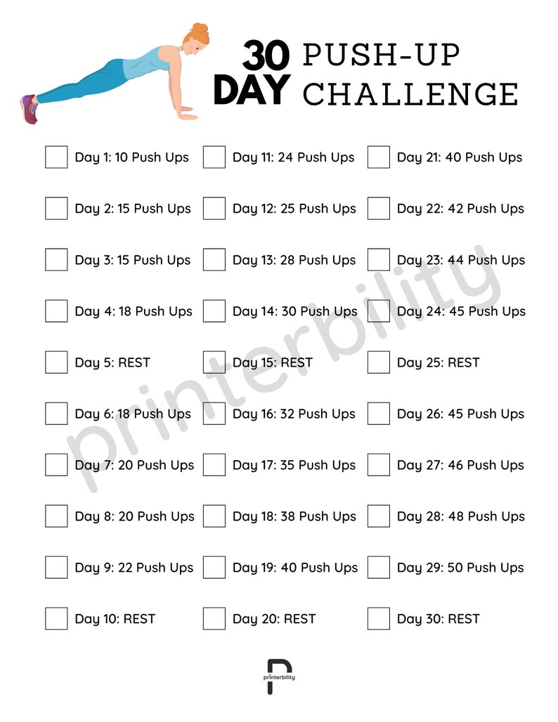 30 Day Printable Fitness Challenge - Sit Ups, Planks & Push Ups! - Etsy