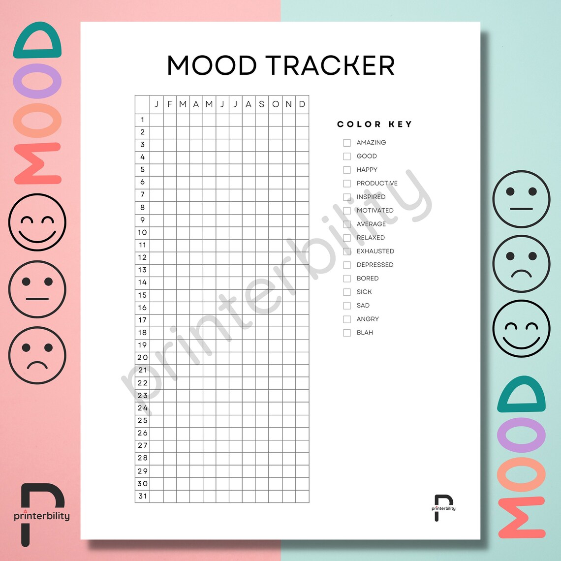 Printable Mood Tracker - Self Care Tracker - Instant Download! - Etsy