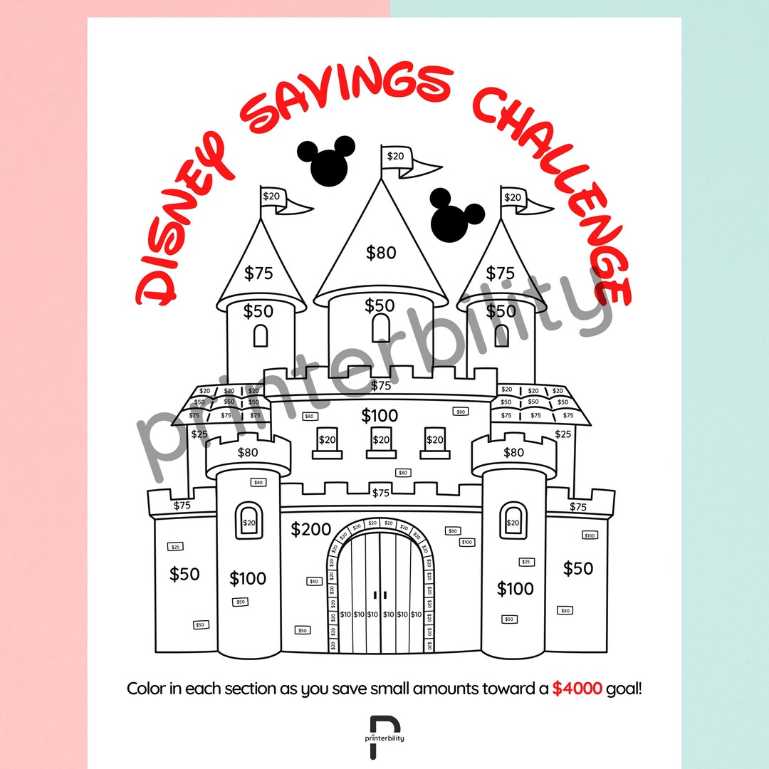 Printable Magical Castle 4000 Savings Challenge - Instant Download! - Etsy