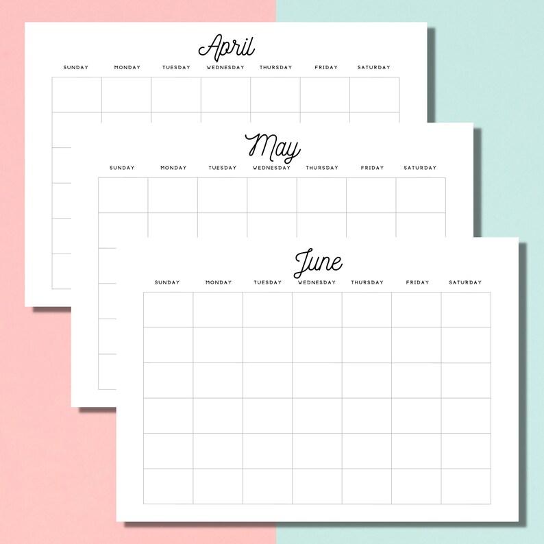 12 Month Printable Blank Calendars - Pretty Font - Etsy