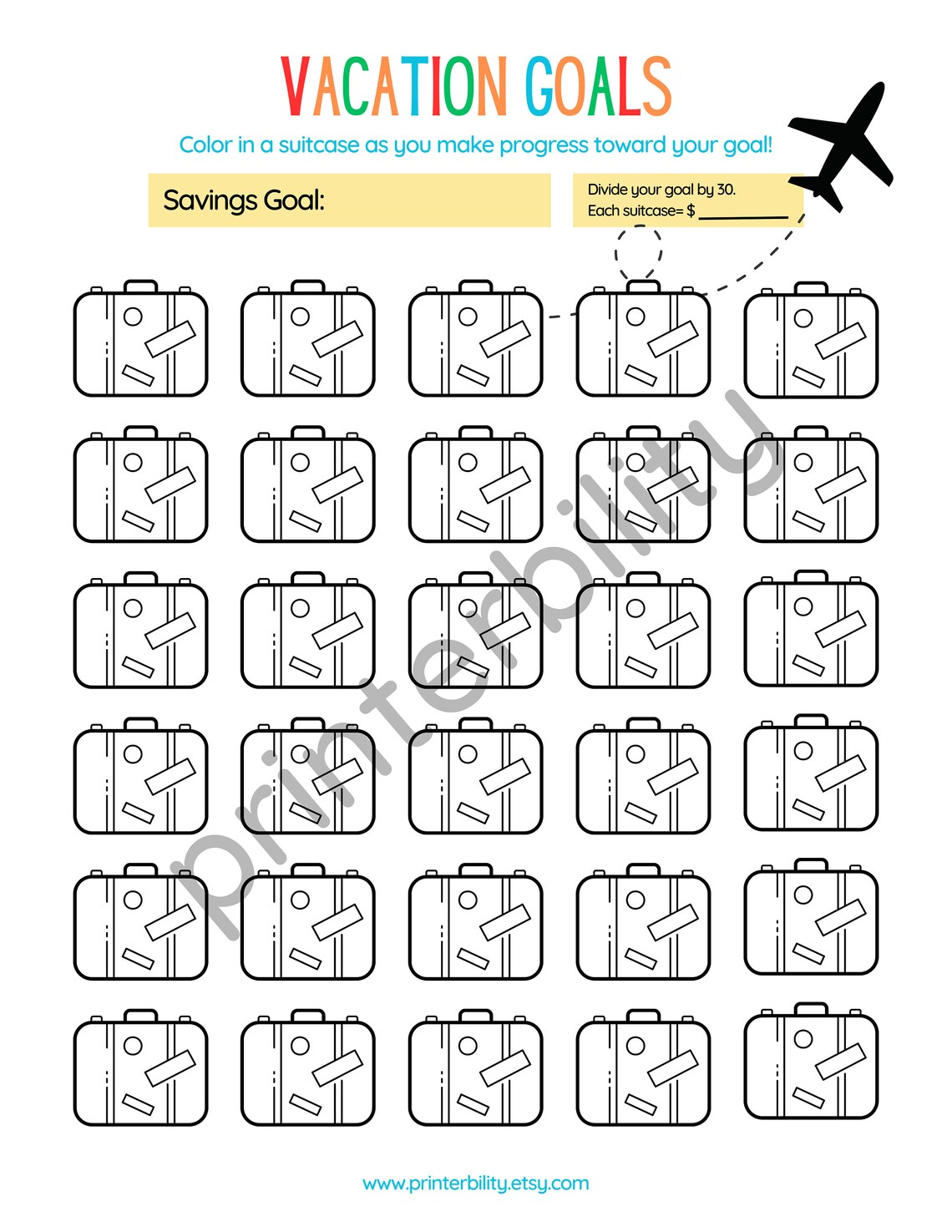 Printable Vacation Goals Savings Tracker Instant Download - Etsy