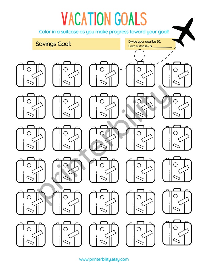Printable Vacation Goals Savings Tracker - Instant Download! - Etsy