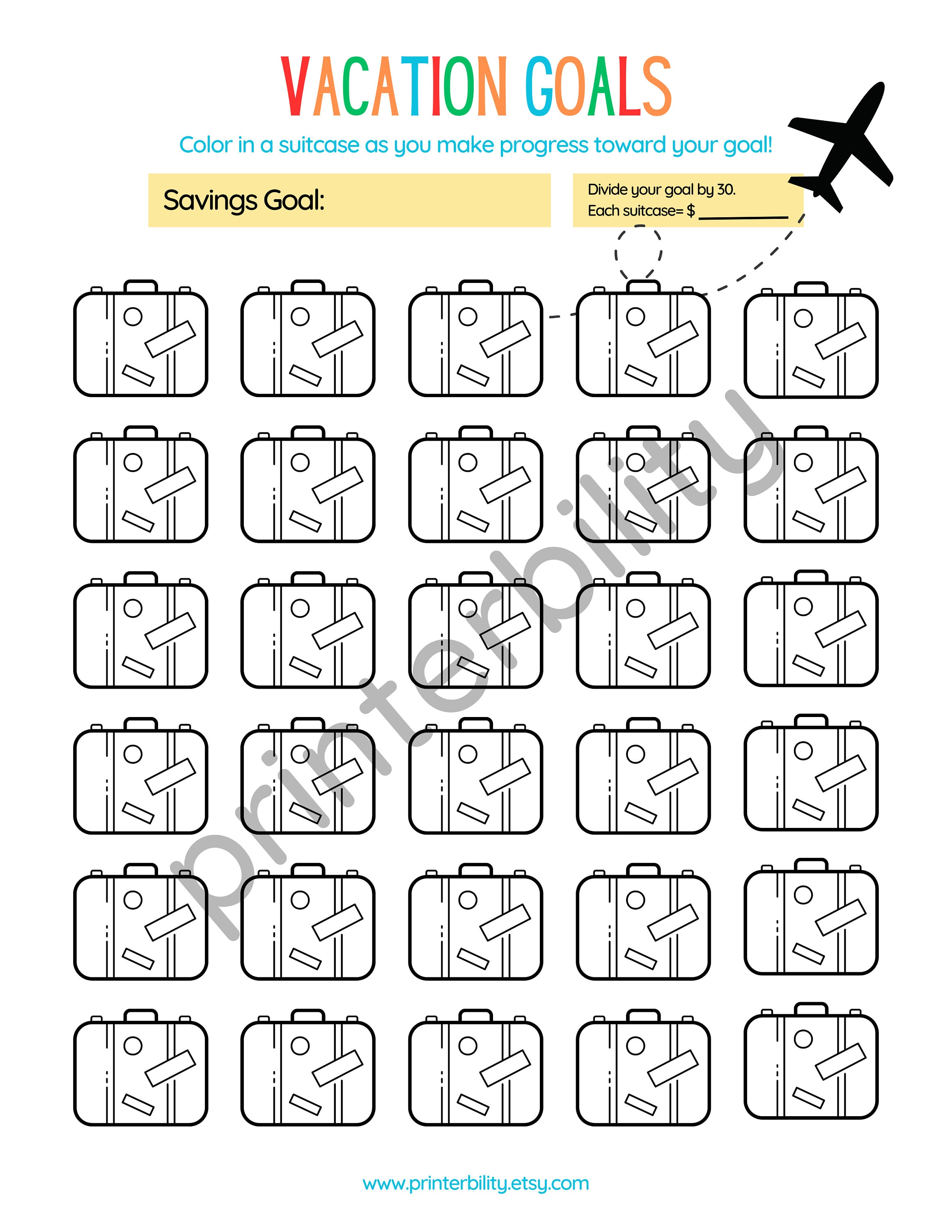 Printable Vacation Goals Savings Tracker - Instant Download! - Etsy
