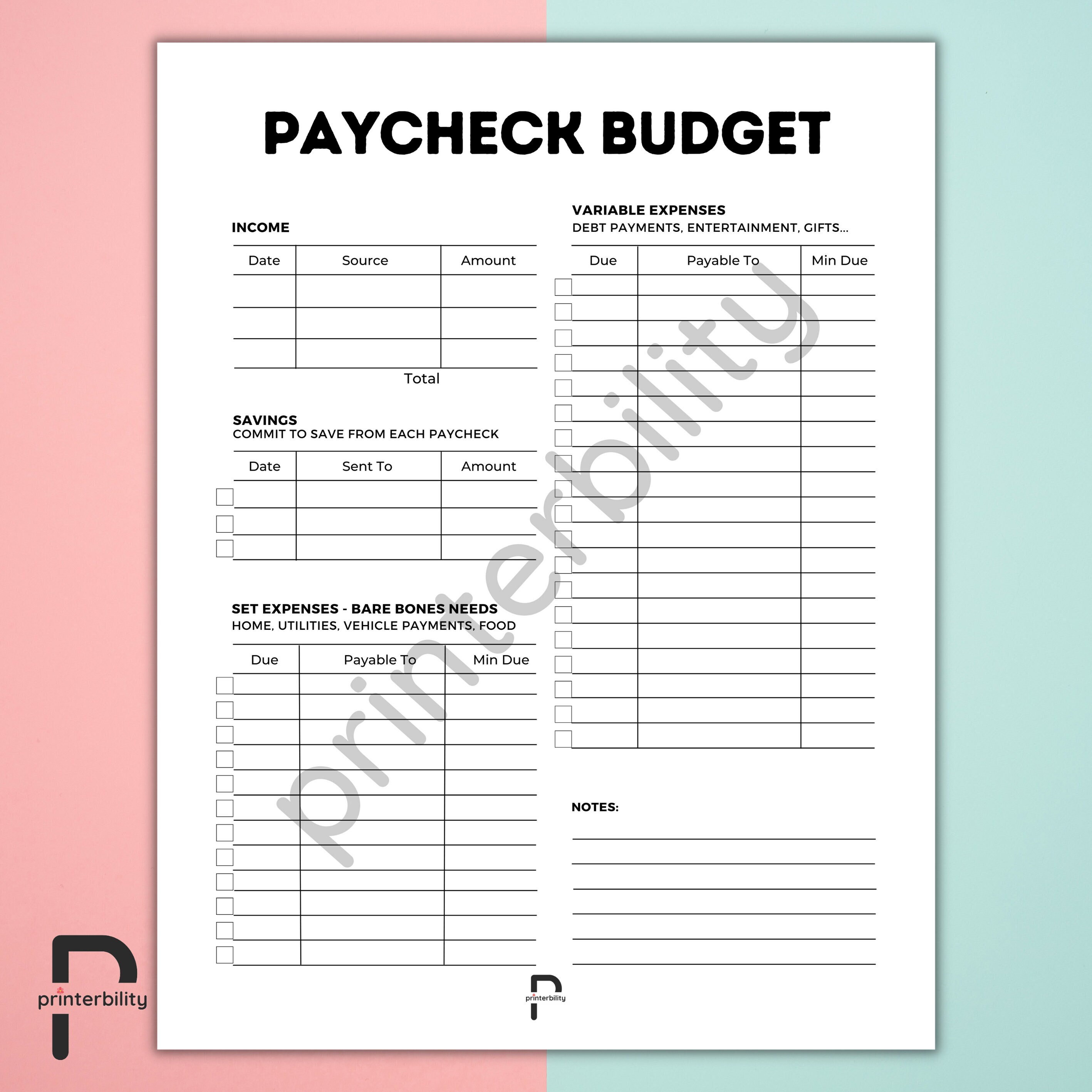 Printable Easy Paycheck Budget Instant Download - Etsy