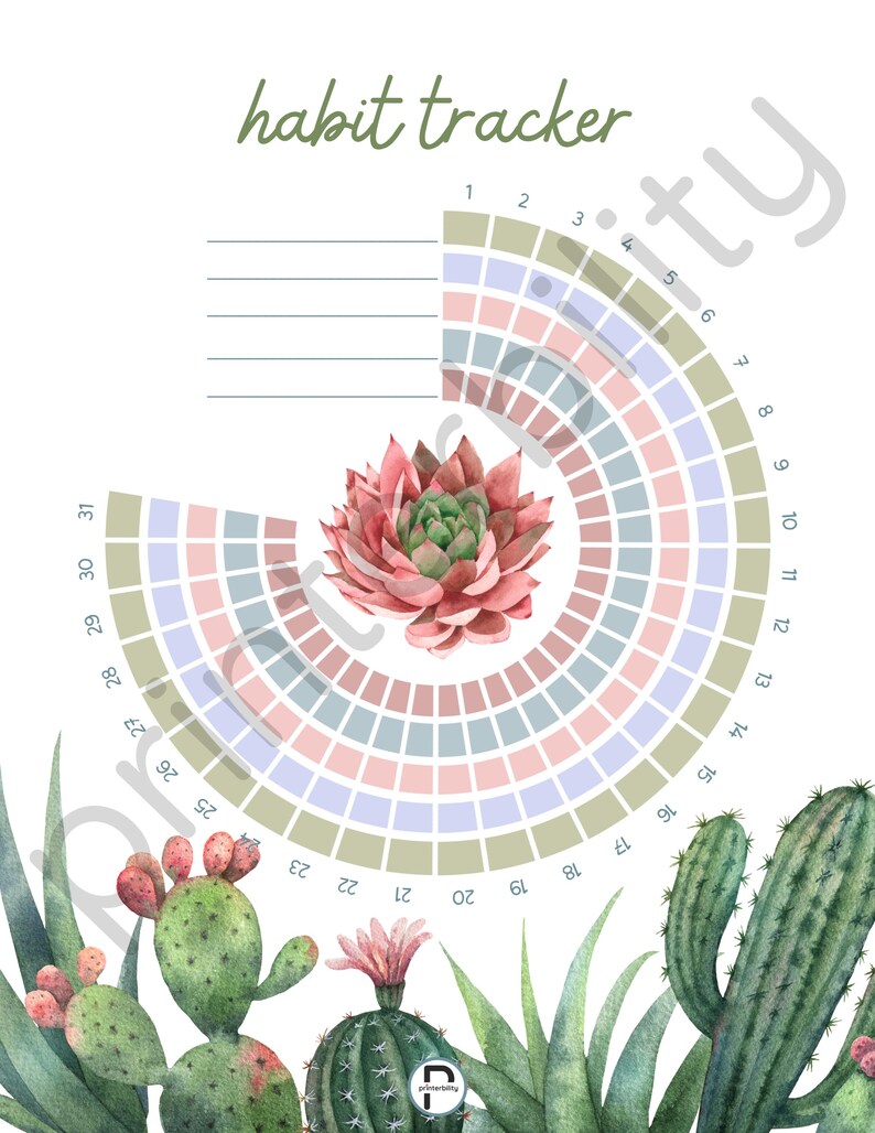 Printable Habit Tracker - Pretty Succulent Design! - Etsy