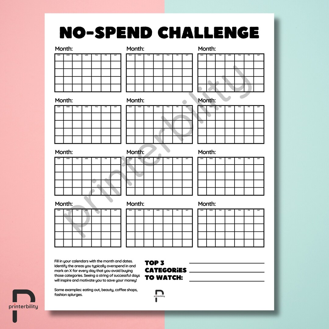 No Spend Challenge - Undated Printable 12 Month Calendar! No-spend ...