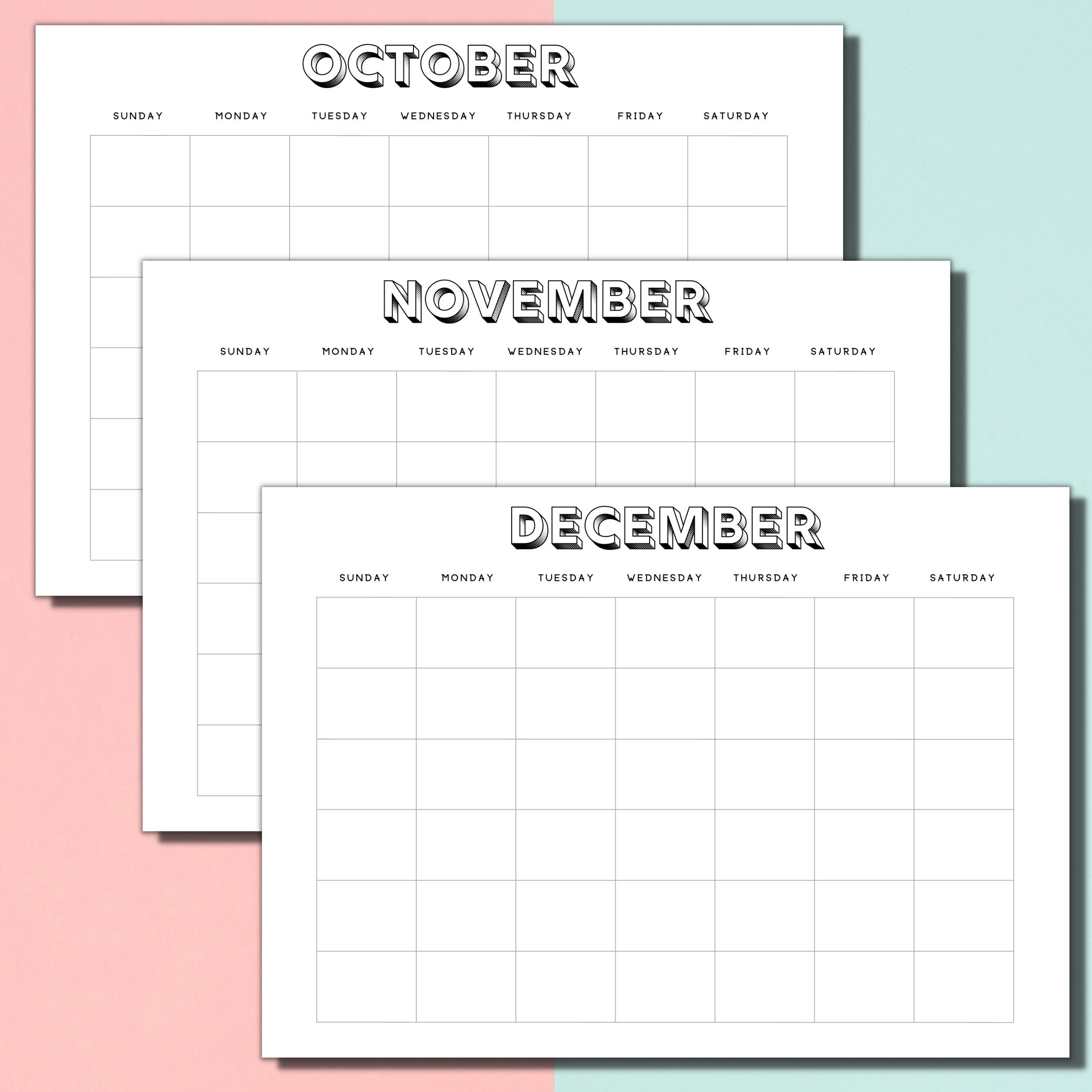 12 Month Printable Blank Calendars - Block Font Undated! - Etsy