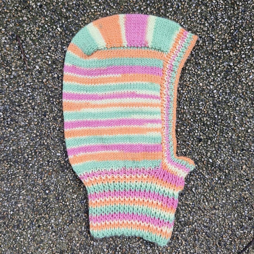 Handknitted Retro BALACLAVA Ladies Size Neon Multicoloured Stripes ...