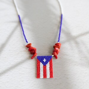 Hand Sewn Puerto Rican Flag Necklace: Seed Bead & Coral Chips - Etsy