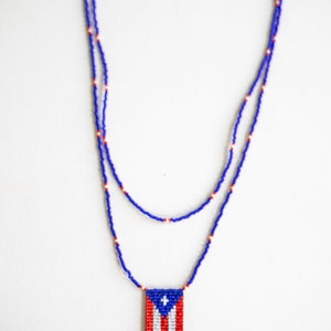 Double Strand Puerto Rican Flag Necklace, Puerto Rican Flag, Seed Bead ...