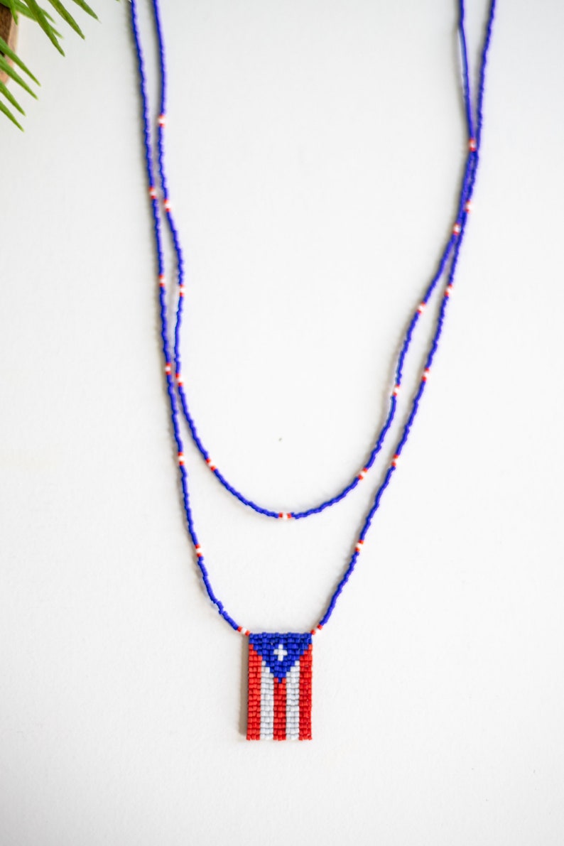 Double Strand Puerto Rican Flag Necklace, Puerto Rican Flag, Seed Bead ...
