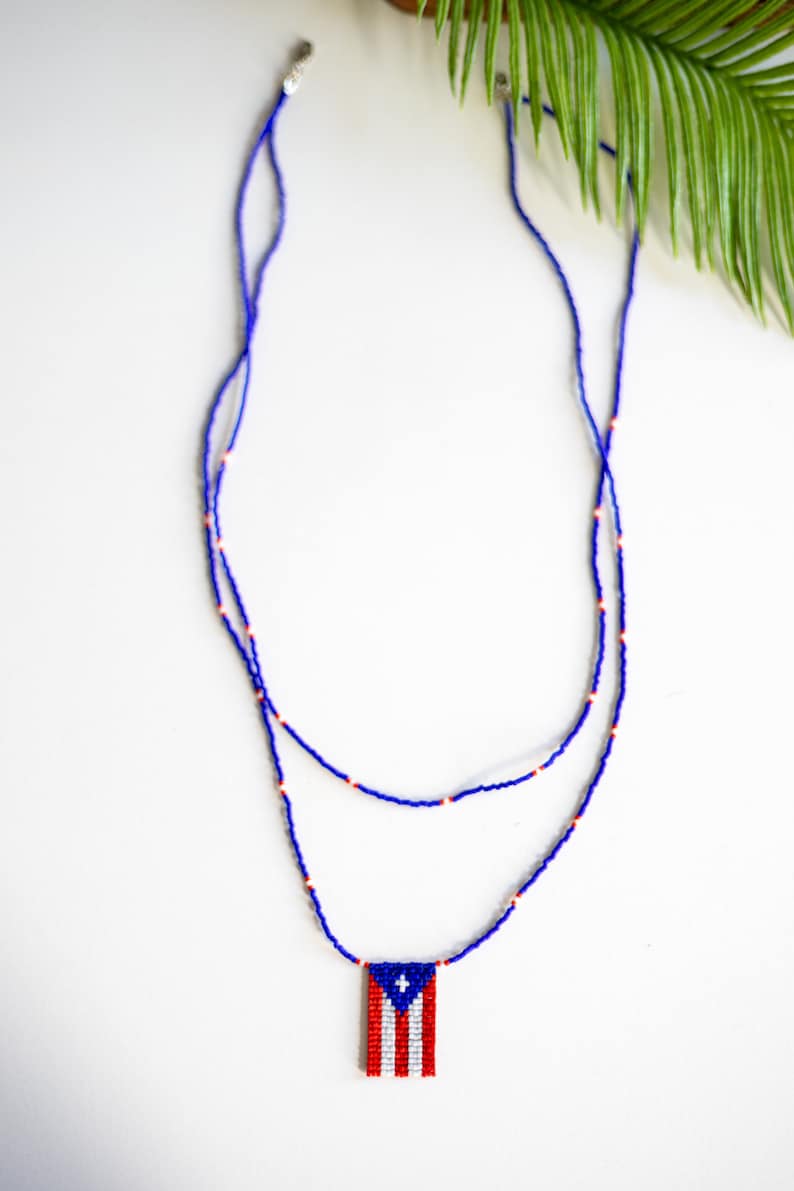 Double Strand Puerto Rican Flag Necklace, Puerto Rican Flag, Seed Bead ...