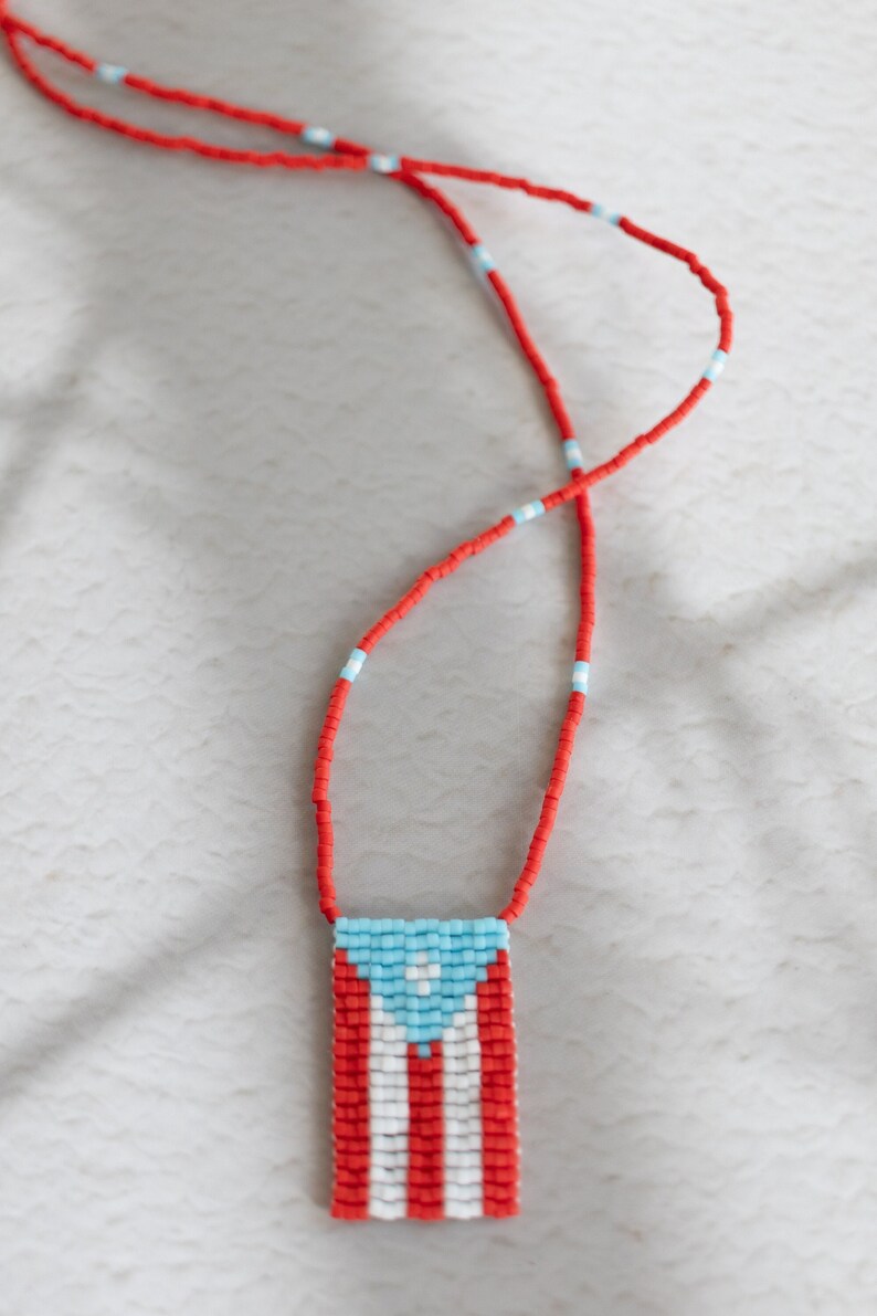 Puerto Rican Flag Necklace, Original Puerto Rican Flag, Seed Bead ...