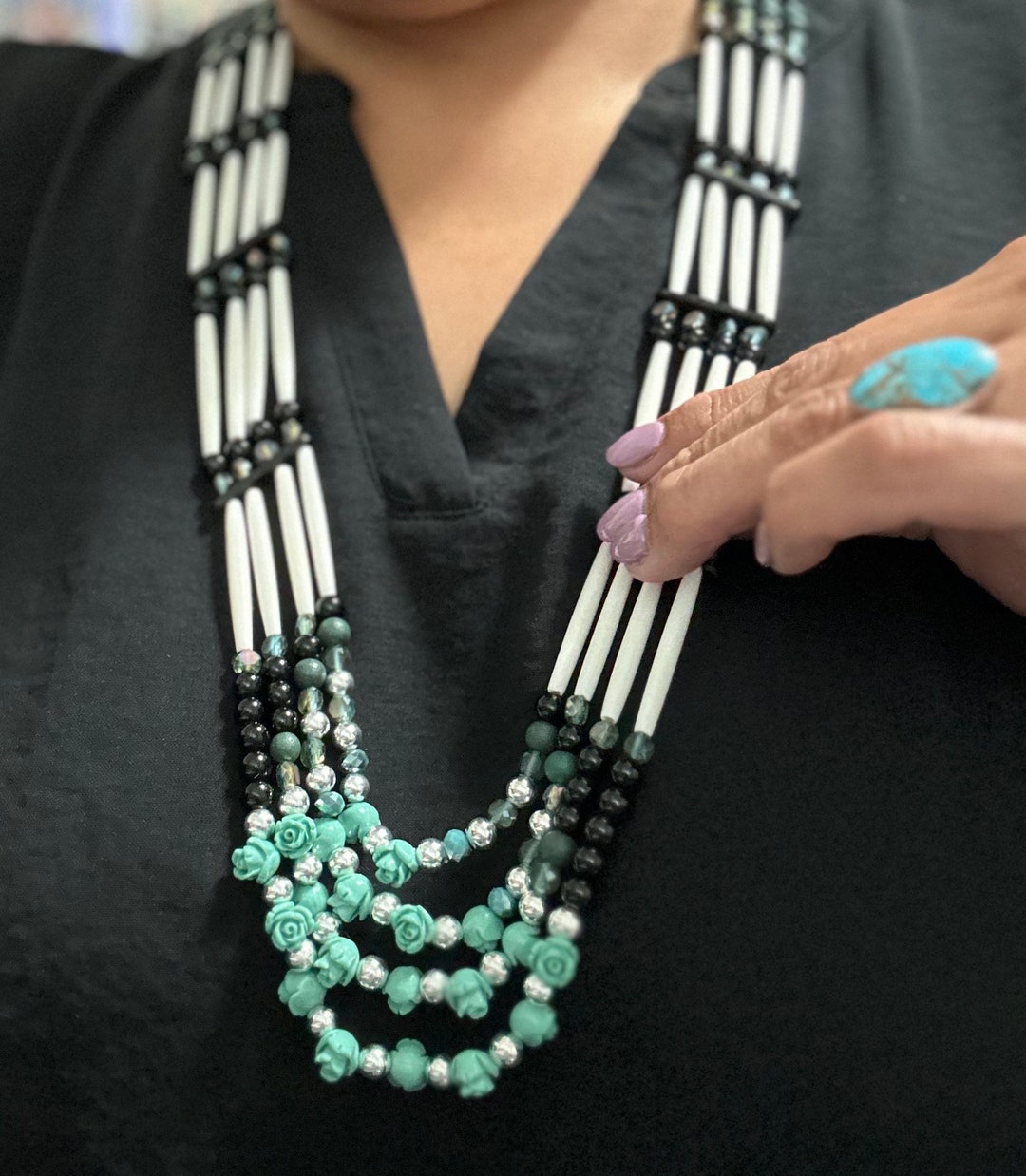 Beautiful 4 Strand Thin Bone Hair Pipe Ombré Glass Beads Traditional ...