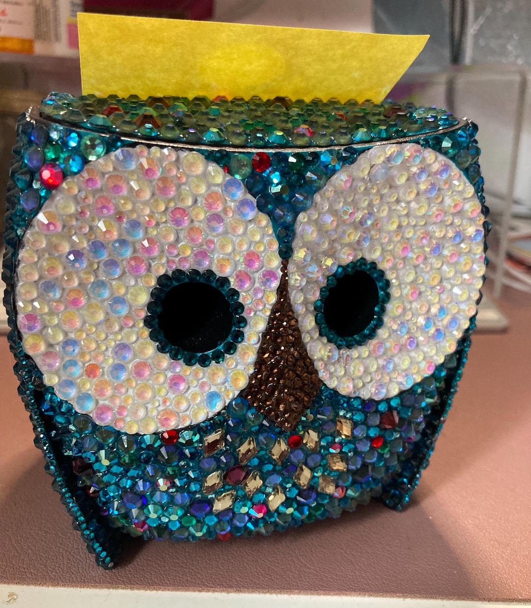 Bedazzled Owl Post-it Note Holder RTS - Etsy