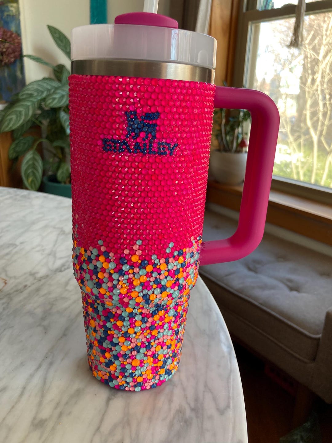 Neon Pink and Ombré Mix Rhinestones Bling Stanley Quencher 30 Ounce ...