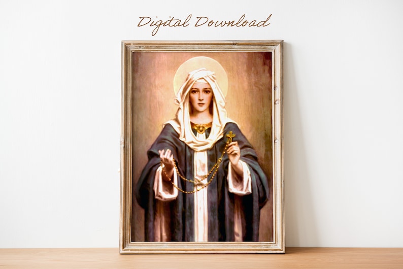 DIGITAL DOWNLOAD Our Lady of the Rosary Fine Art Print 1800s Art by CB ...