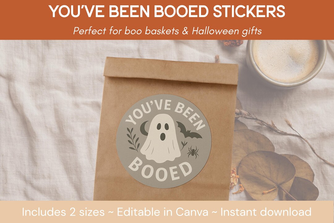 You’ve Been Booed Stickers – Custom Halloween Labels (editable in Canva ...