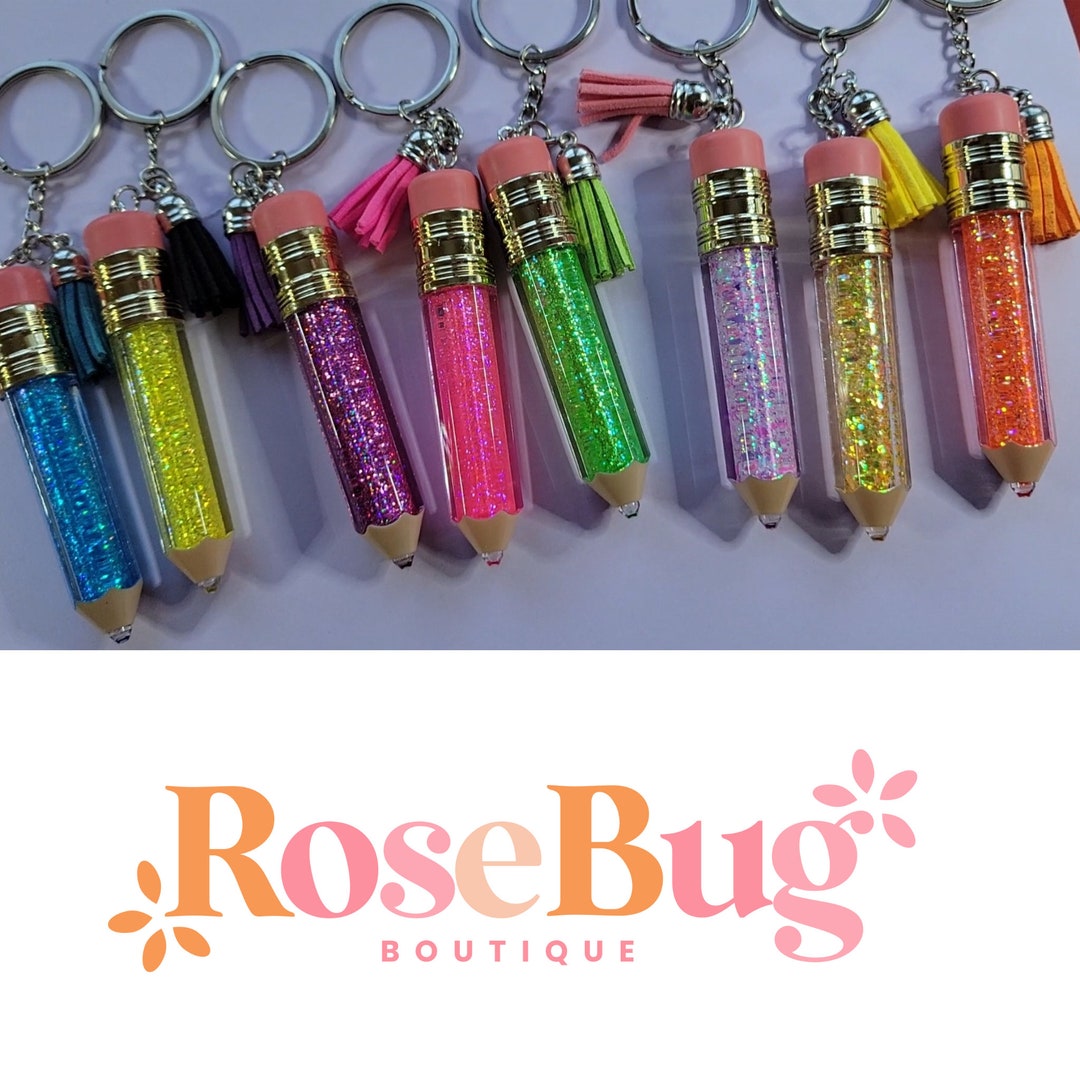 Personalized Neon Glitter Acrylic Pencil Keychain Sparkling - Etsy