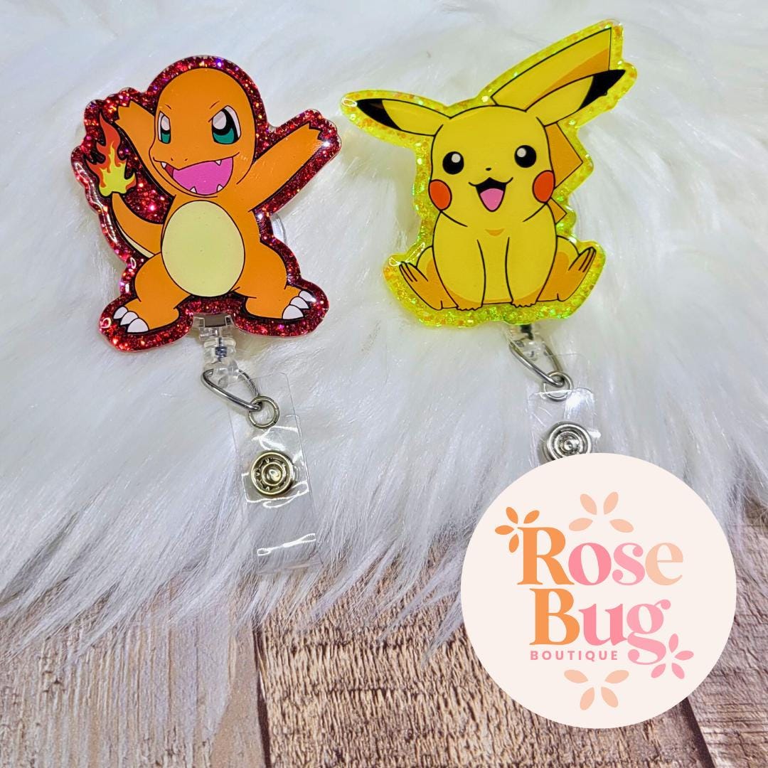 Pokemon Glitter Badge Reel, Pikachu Badge Reel, Charmander Badge Reel ...