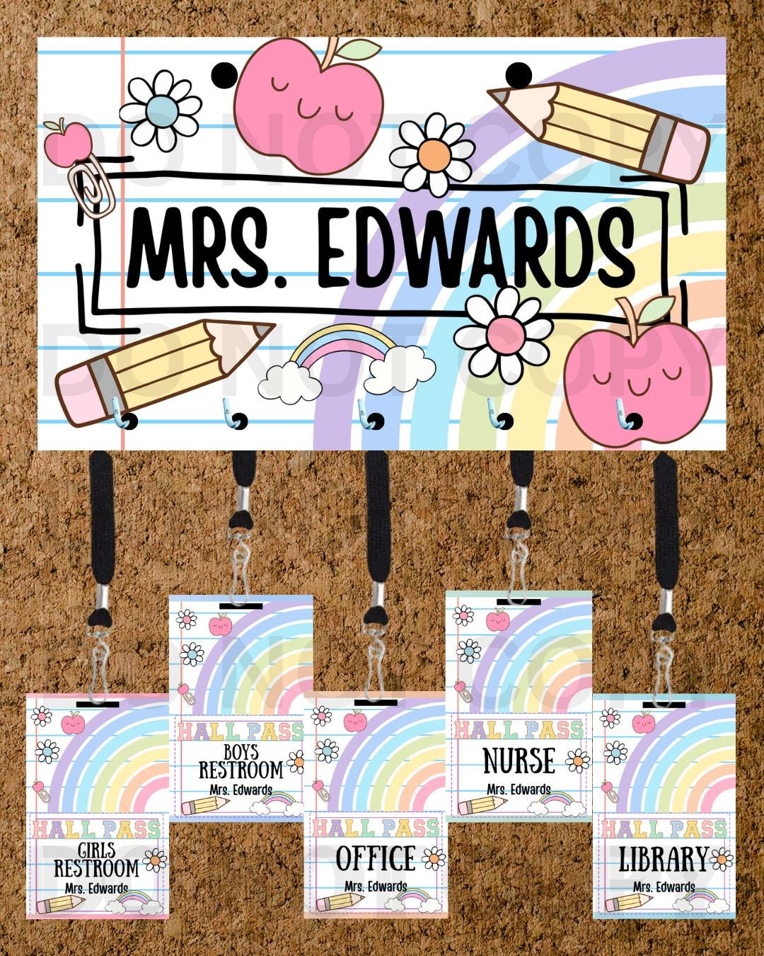 Pastel Classroom Hall Pass, Custom Hall Pass, Customer Teacher Hall ...